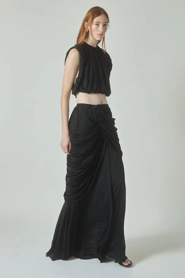 HEIRLOME Effie Cropped Silk Jersey Top - Black