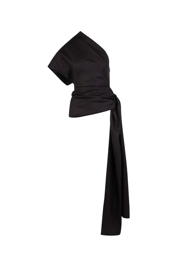 HEIRLOME Marianne One-shoulder Silk Twill Top With Sash