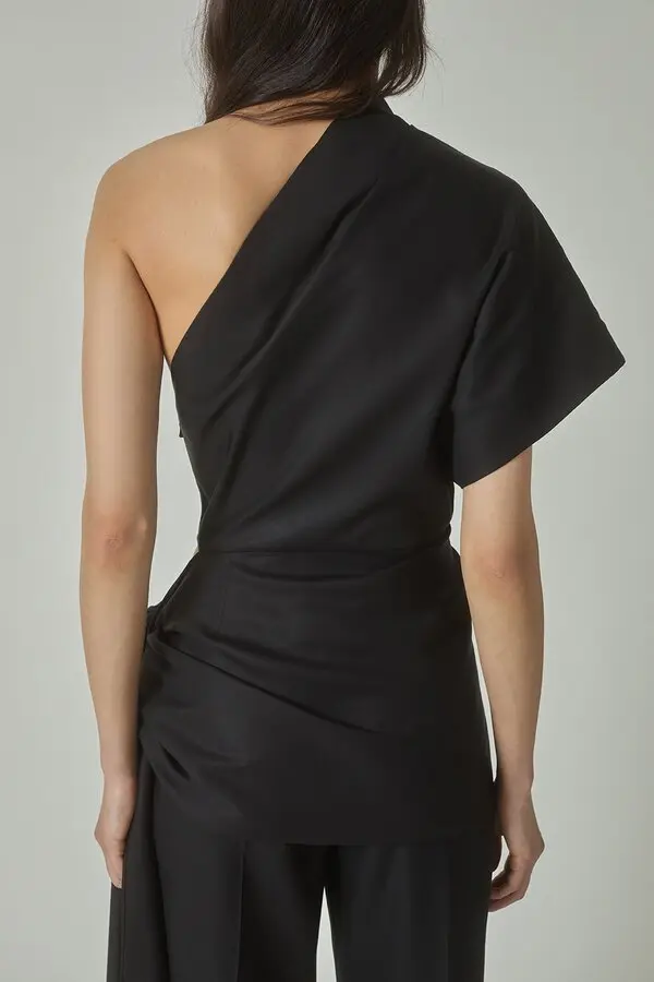 HEIRLOME Marianne One-shoulder Silk Twill Top With Sash