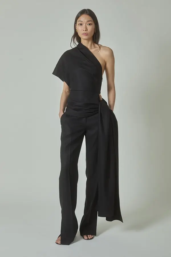 HEIRLOME Marianne One-shoulder Silk Twill Top With Sash