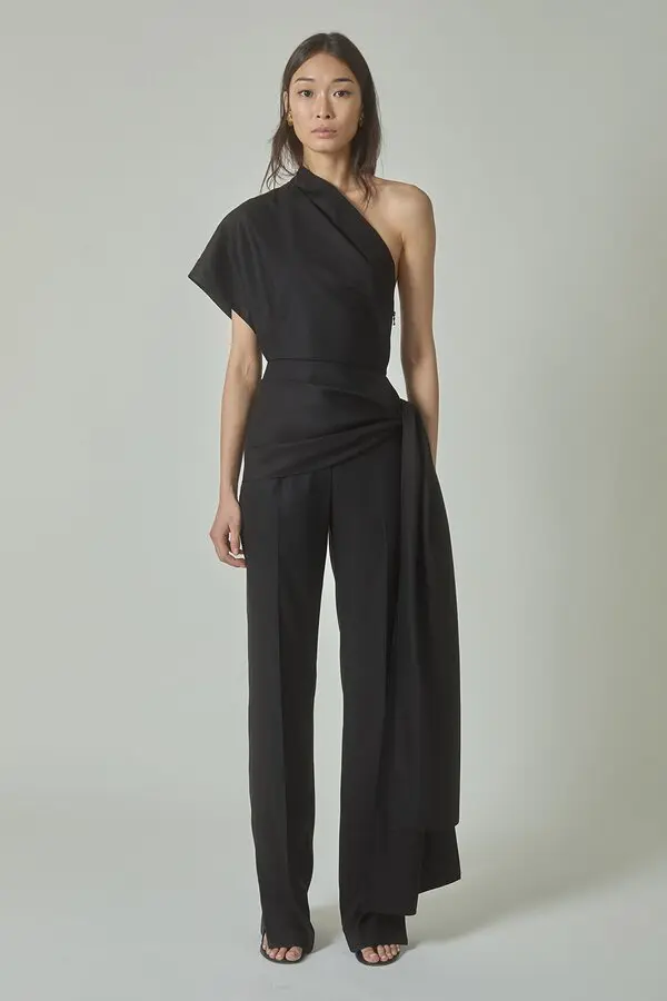 HEIRLOME Marianne One-shoulder Silk Twill Top With Sash