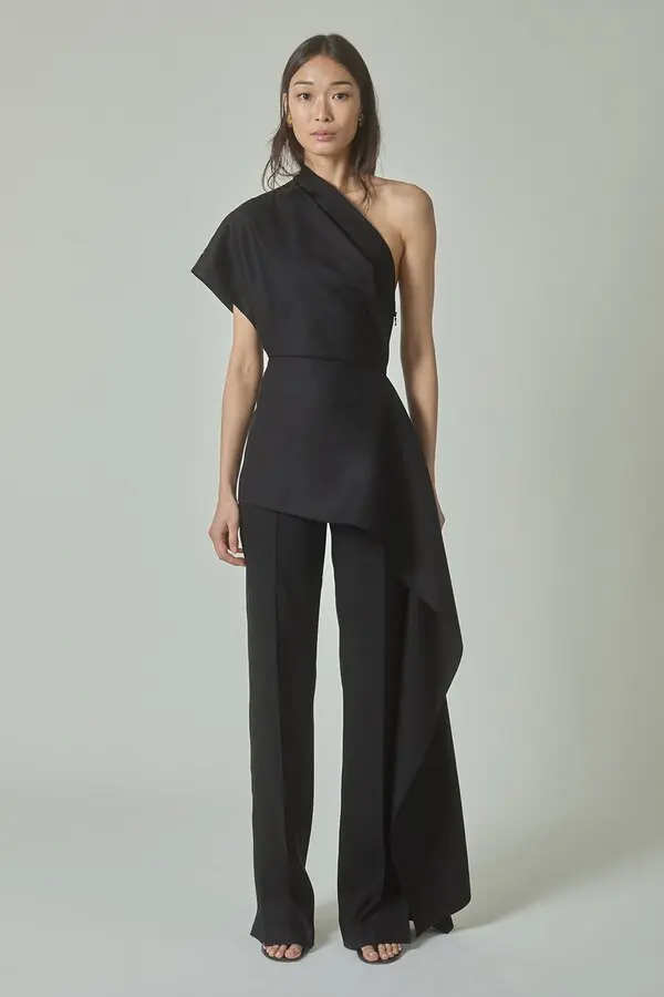 HEIRLOME Marianne One-shoulder Silk Twill Top With Sash