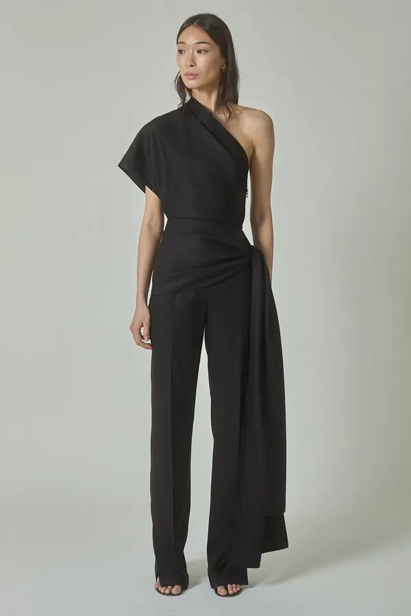HEIRLOME Marianne One-shoulder Silk Twill Top With Sash