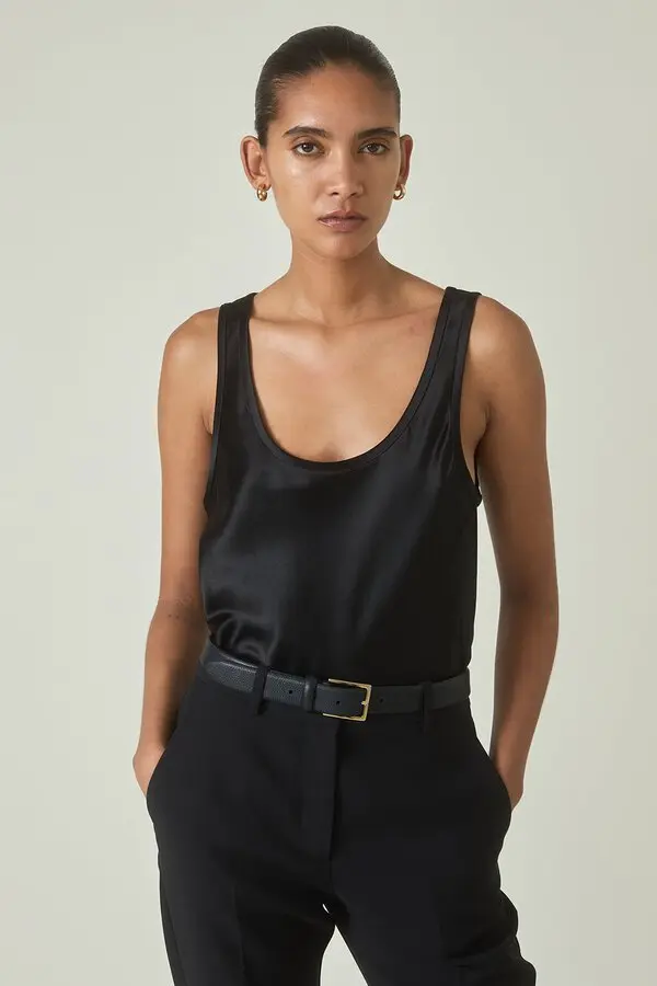 HEIRLOME Bias-cut Silk Satin Scoop Neck Tank Top - Black