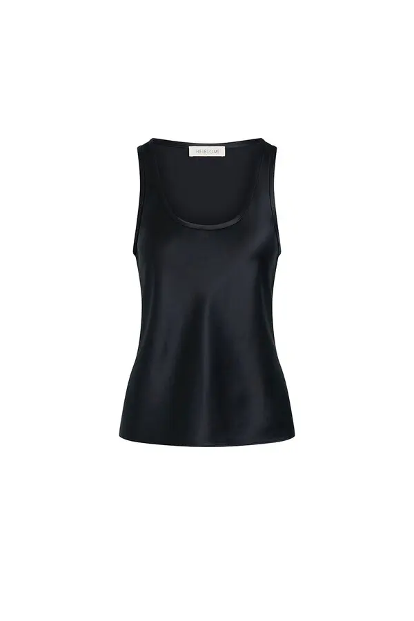 HEIRLOME Bias-cut Silk Satin Scoop Neck Tank Top - Black
