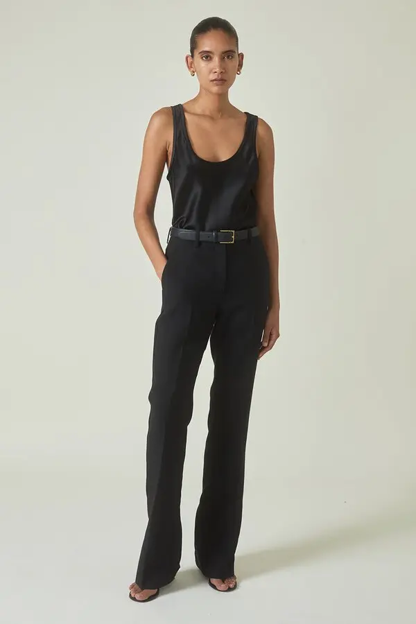 HEIRLOME Bias-cut Silk Satin Scoop Neck Tank Top - Black