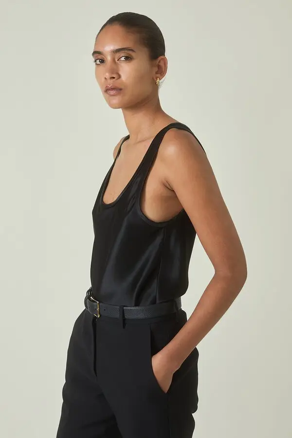 HEIRLOME Bias-cut Silk Satin Scoop Neck Tank Top - Black
