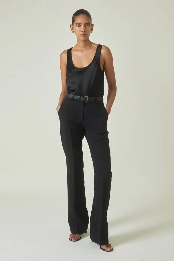 HEIRLOME Bias-cut Silk Satin Scoop Neck Tank Top - Black