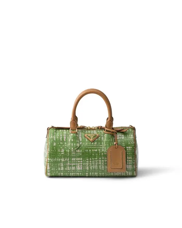Prada Small Linen Blend And Leather Top-handle Bag - Green