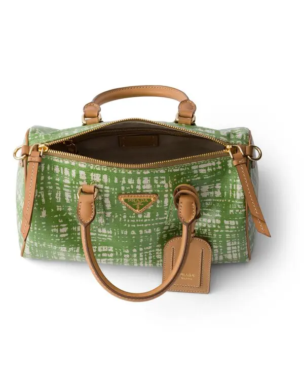 Prada Small Linen Blend And Leather Top-handle Bag