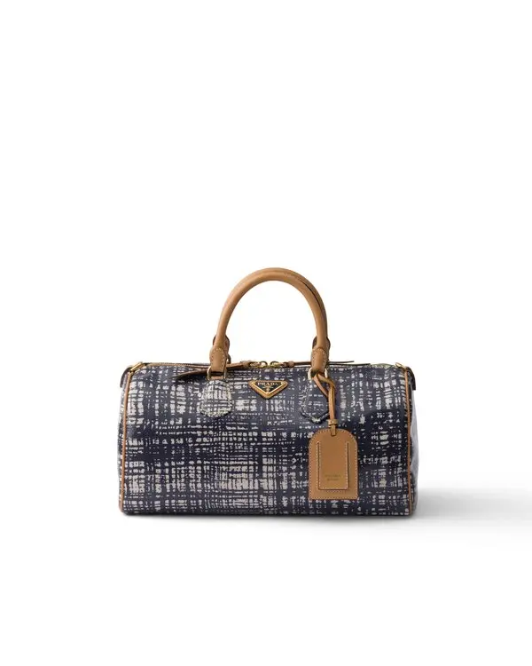 Prada Medium Linen Blend And Leather Top-handle Bag - Blue