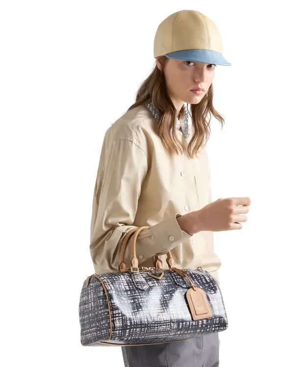 Prada Medium Linen Blend And Leather Top-handle Bag