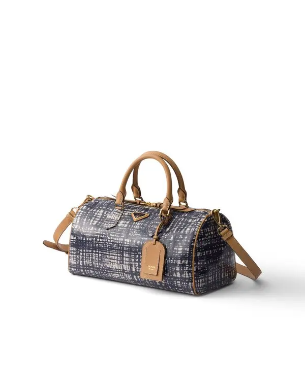 Prada Medium Linen Blend And Leather Top-handle Bag