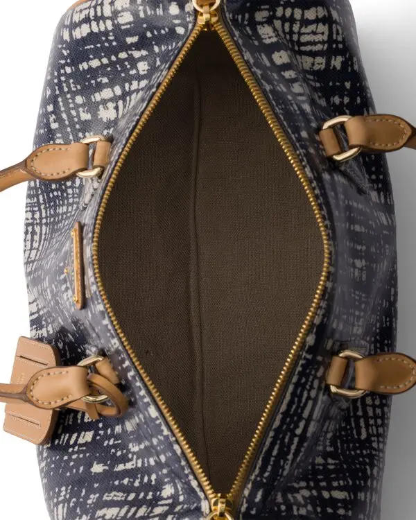 Prada Medium Linen Blend And Leather Top-handle Bag