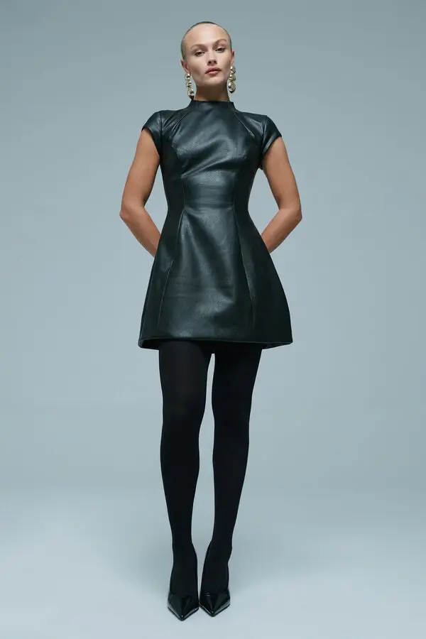 Bardot Delphi Vegan Leather Mini Dress - Black