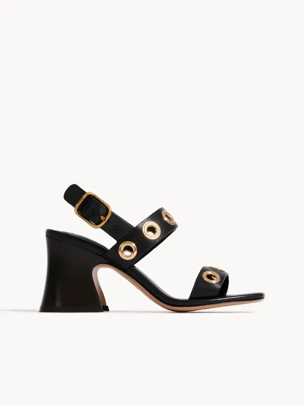 Chloé Janis Heeled Sandal With Gold-tone Eyelets - Black