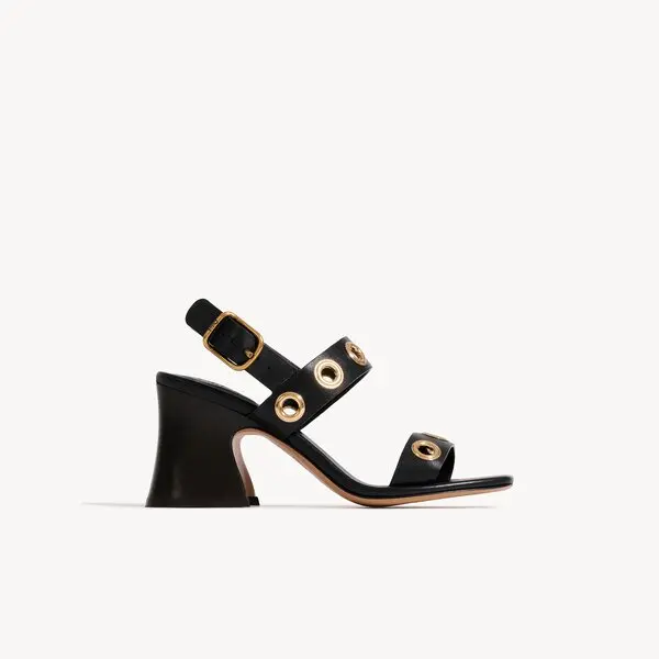Chloé Janis Heeled Sandal With Gold-tone Eyelets - Black