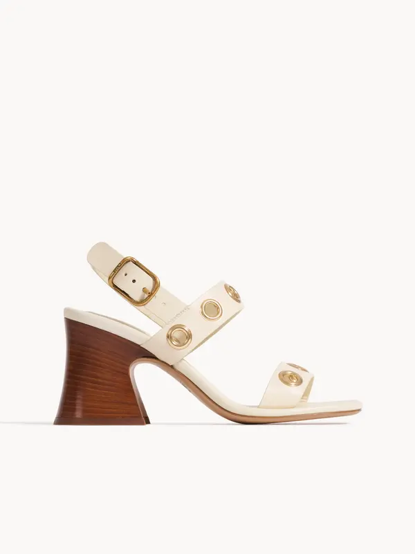 Chloé Janis Heeled Sandals With Gold-tone Eyelets - Soft Ivory