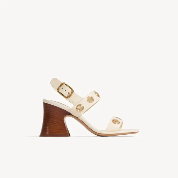 Chloé Janis Heeled Sandals With Gold-tone Eyelets - Soft Ivory