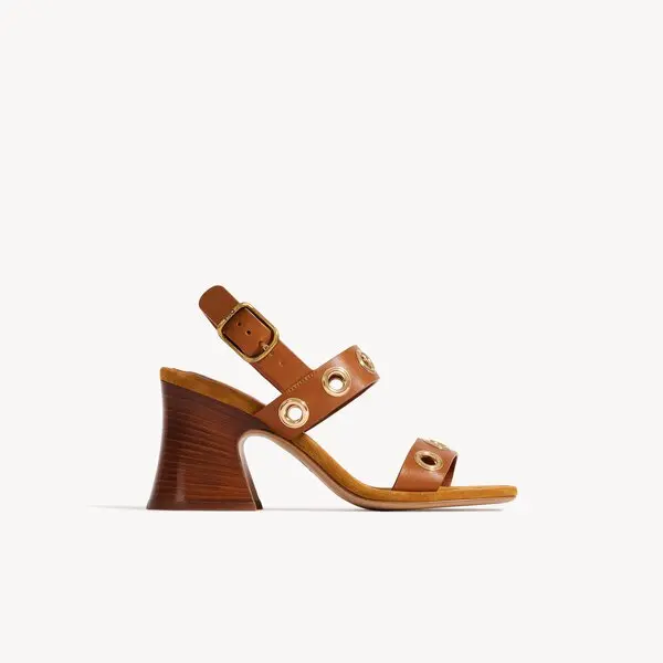 Chloé Janis Heeled Sandal With Gold-tone Eyelets - Ginger Brown