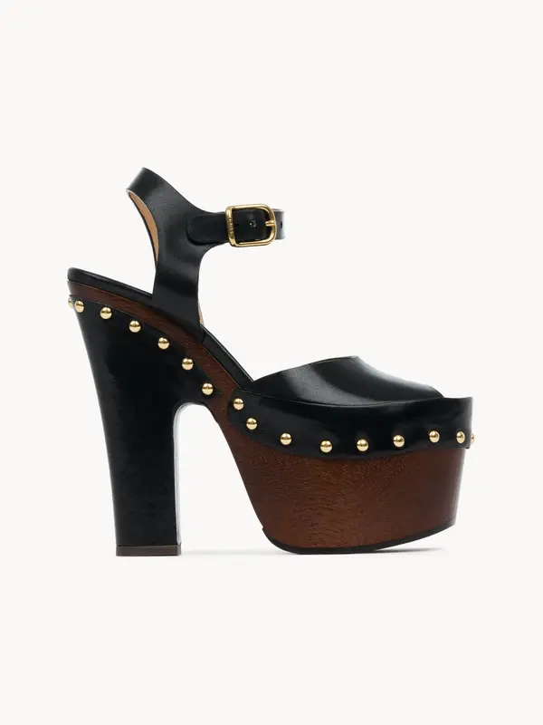 Chloé Meret Platform Clogs With Gold-tone Studs - Black