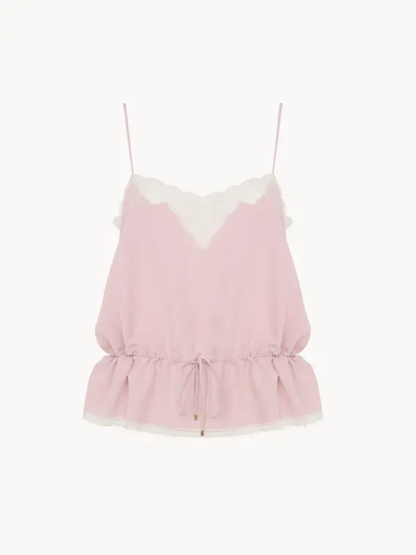 Chloé Crêpe De Chine & Lace Drawstring Camisole Top - Shadow Lilac