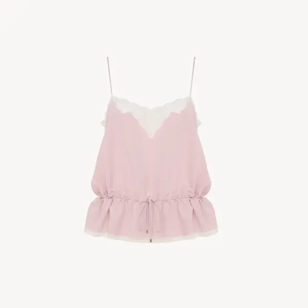 Chloé Crêpe De Chine & Lace Drawstring Camisole Top - Shadow Lilac