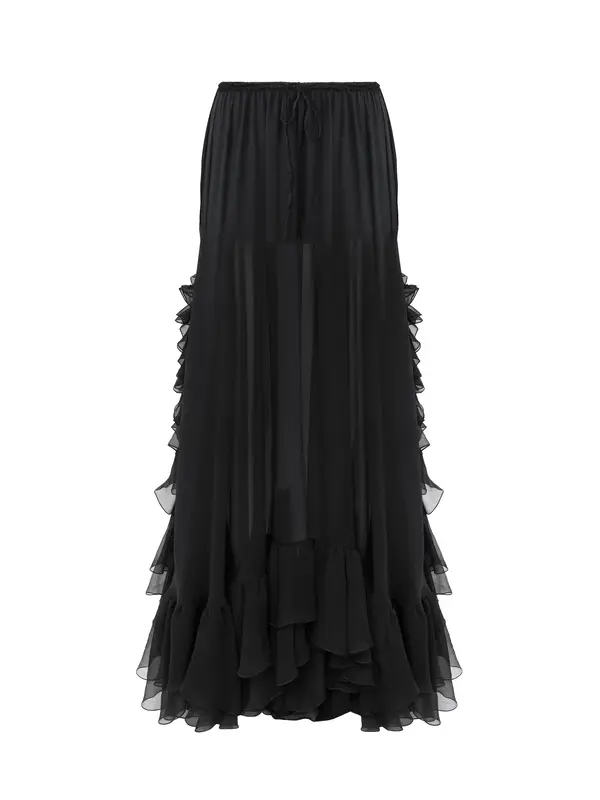Chloé Ruffled Long Skirt In Mousseline - Black