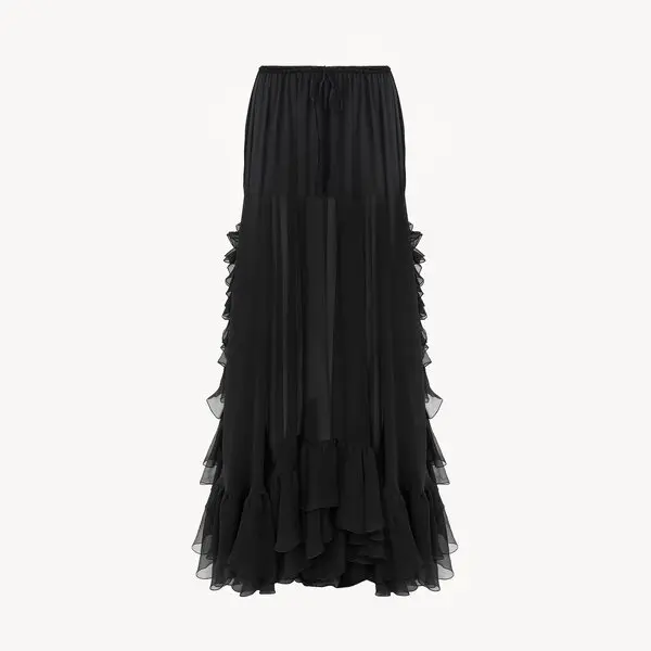 Chloé Ruffled Long Skirt In Mousseline - Black