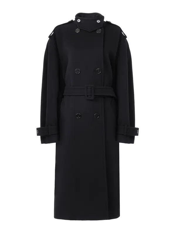 Chloé Double-breasted High-neck Long Coat In Double-face Wool - Black