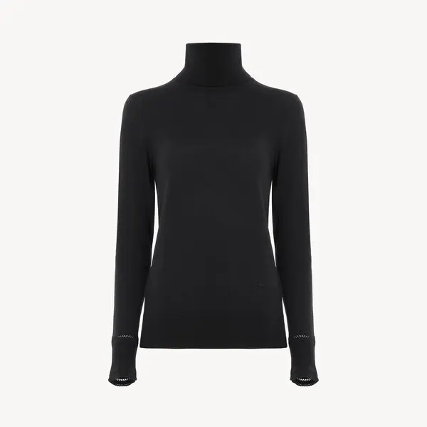 Chloé Fitted Wool Knit Turtleneck With Embellished Cuffs - Black