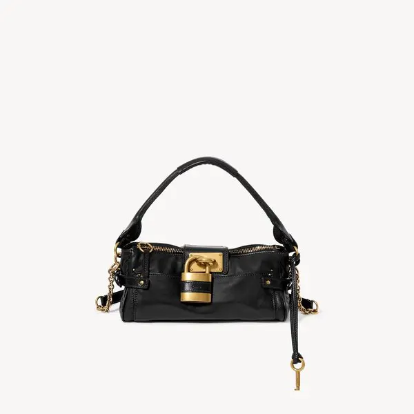 Chloé Small Paddington Bag With Strap In Grained Leather - Black