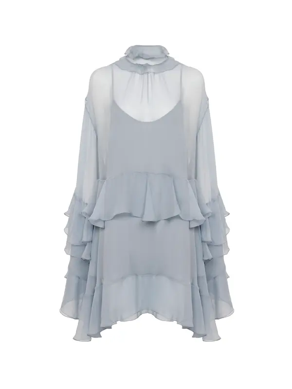 Chloé Ruffled Mini Dress In Mousseline - Sandy Black