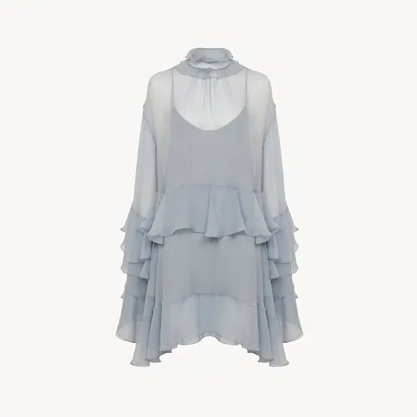 Chloé Ruffled Mini Dress In Mousseline - Sandy Black