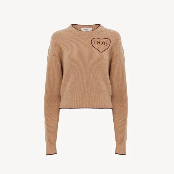 Chloé Cropped Fitted Logo Sweater In A Wool & Cashmere Knit