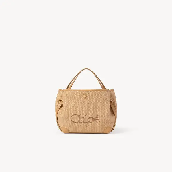 Chloé Small Clover Double Carry Bag In Raffia-effect Fibers - Bleached Brown