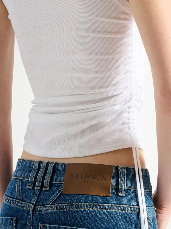 Balmain Draped Ribbed Tank Top