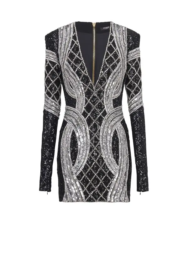 Balmain Short Sequined V-neck Dress