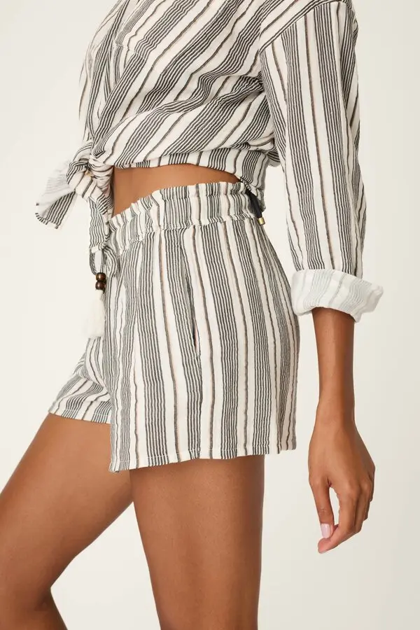 PJ Salvage Cotton Shoreline Stripe Shorts - Ivory