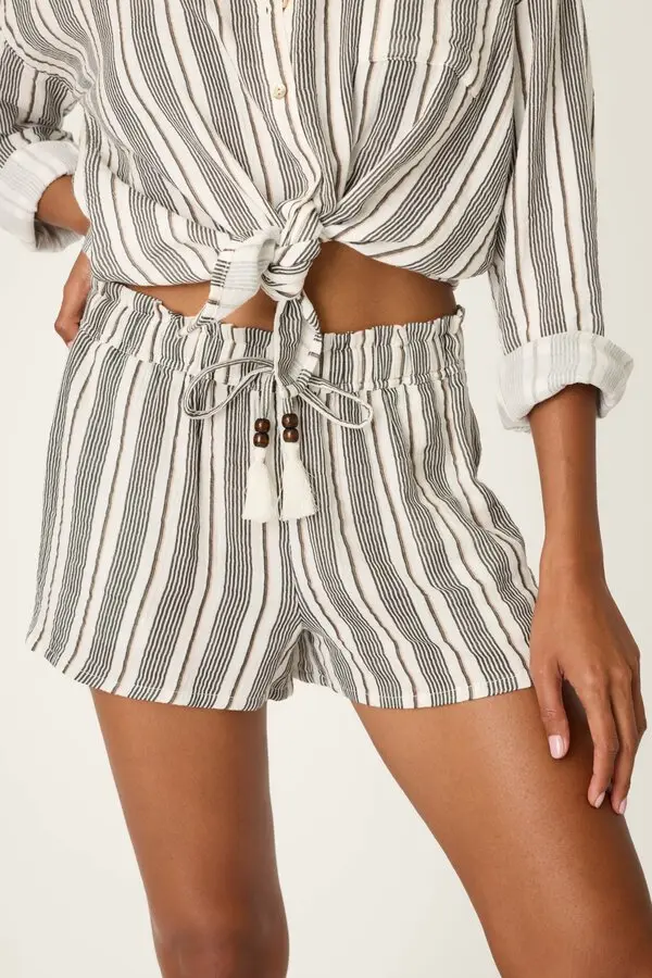 PJ Salvage Cotton Shoreline Stripe Shorts - Ivory