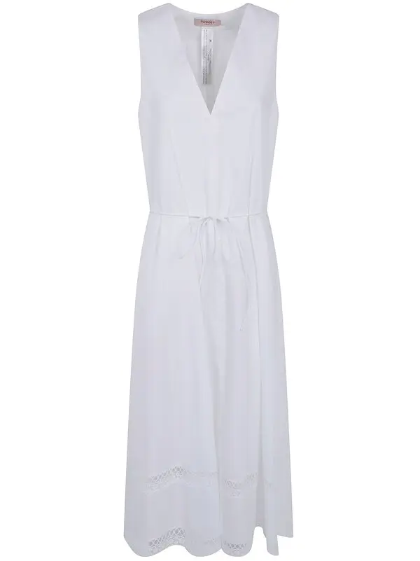 TWINSET Cotton Maxi Dress With Lace Trim - White