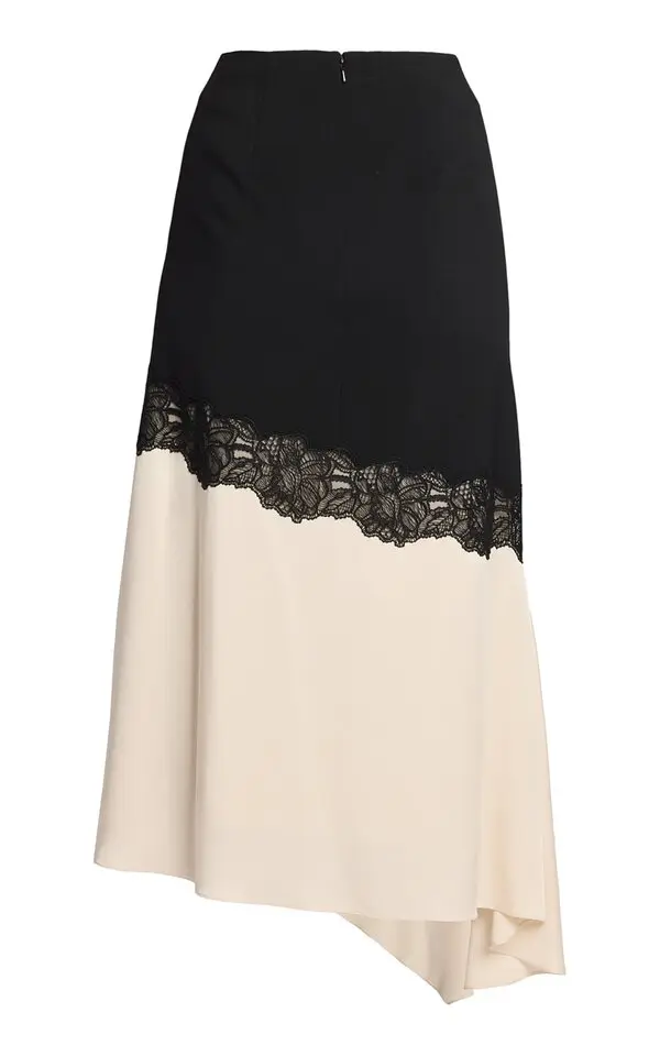 Erdem Asymmetric Lace & Grain De Poudre Midi Skirt
