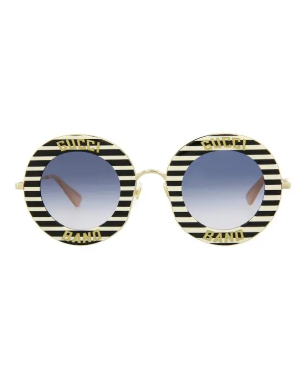 Gucci Roundframe Metal Sunglasses Black Gold Blue - Multicolor