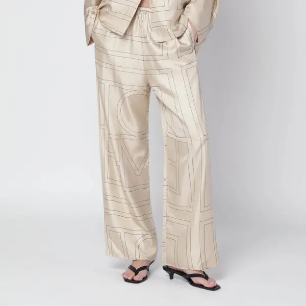 TOTEME Ivory Monogram Silk Pajama Trousers - White