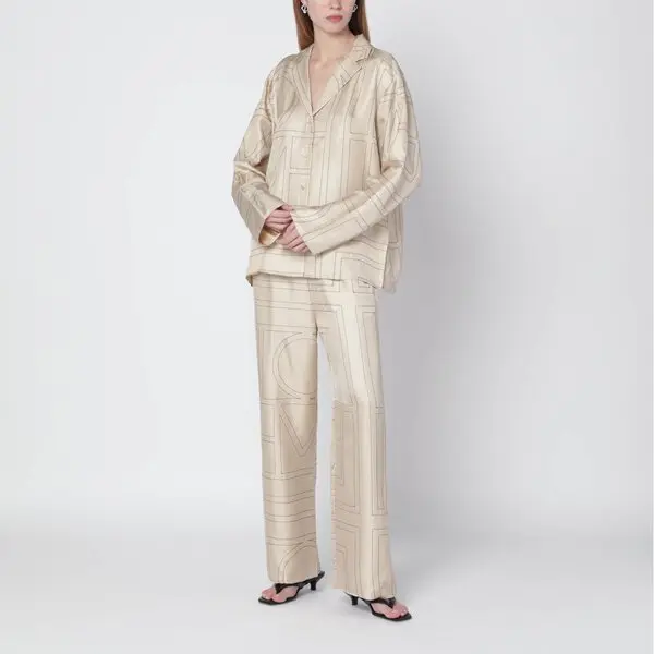 TOTEME Monogram Silk Pajama Trousers - White