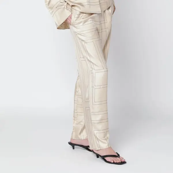 TOTEME Monogram Silk Pajama Trousers - White