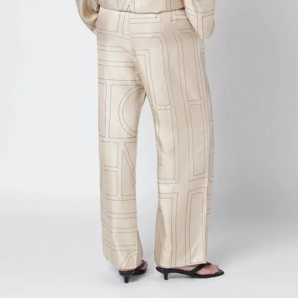 TOTEME Monogram Silk Pajama Trousers - White