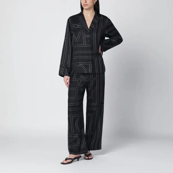 TOTEME Monogram Silk Pajama Shirt - Black