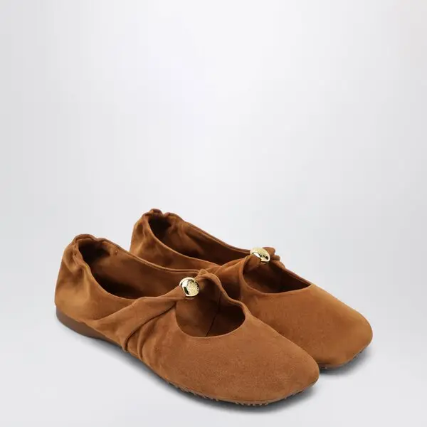 Loewe Suede Goatskin Ballet Flats With Anagram Detail - Brown
