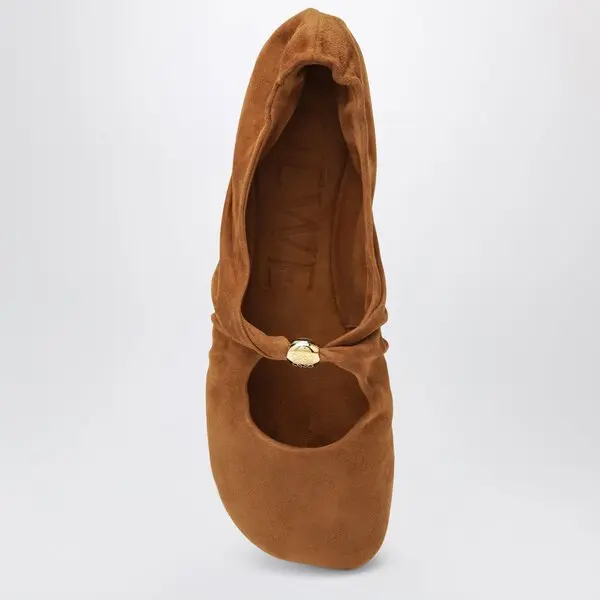 Loewe Suede Goatskin Ballet Flats With Anagram Detail - Brown